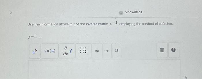 Solved Use the information above to find the inverse matrix | Chegg.com