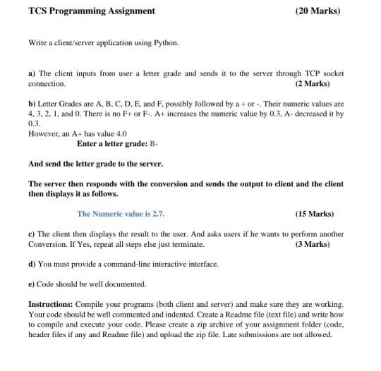 TCS Programming Assignment (20 Marks) Write a | Chegg.com