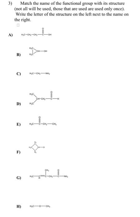 Solved 3) Match the name of the functional group with its | Chegg.com