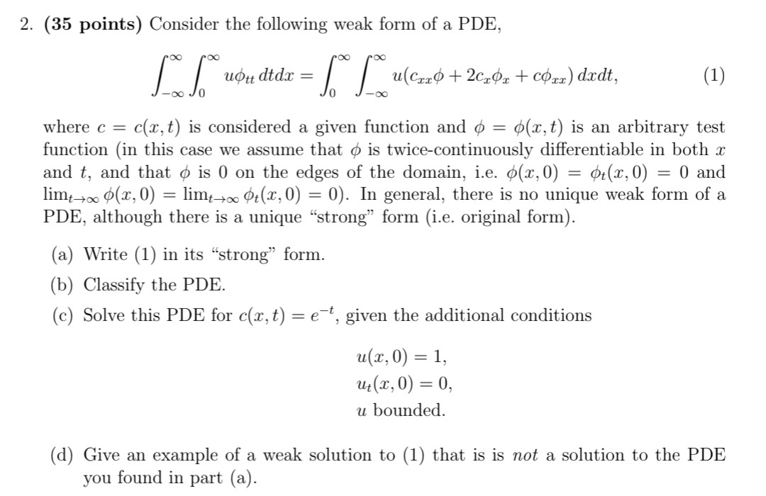 Solved (35 ﻿points) ﻿Consider the following weak form of a | Chegg.com
