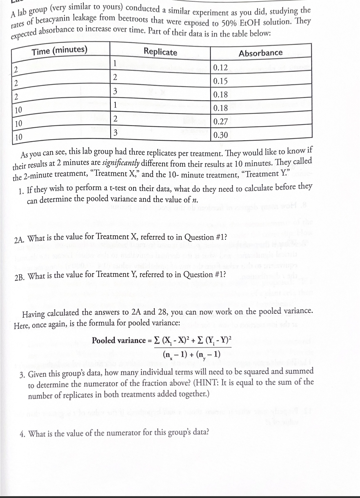 Solved t-test worksheet lab 3 ﻿biology A lab group (very | Chegg.com