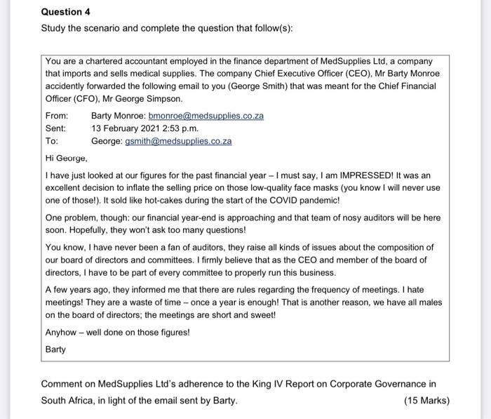 Solved You need to discuss the the 5 parts of king IV code | Chegg.com