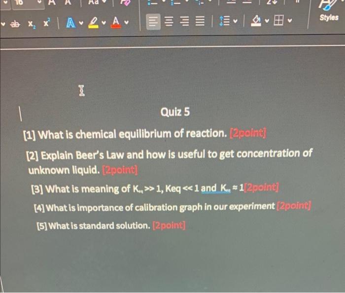 1 Quiz 5 [1] What is chemical equilibrium of | Chegg.com
