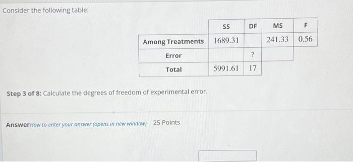 Solved Consider the following table: Step 1 of 8: Calculate | Chegg.com