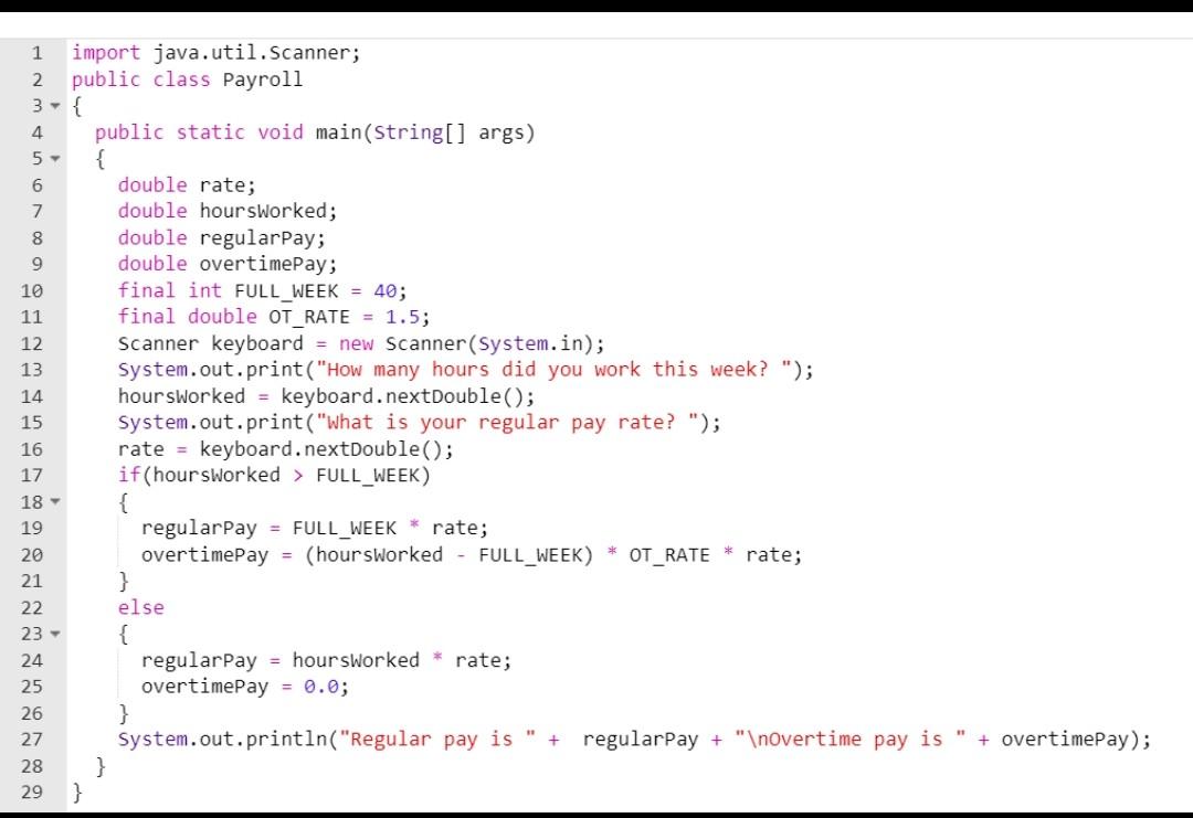 Solved 1 2 import java.util.Scanner; public class Payroll | Chegg.com