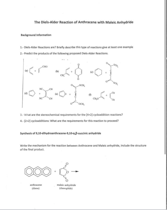 Solved The Diels-Alder Reaction of Anthracene with Maleic | Chegg.com