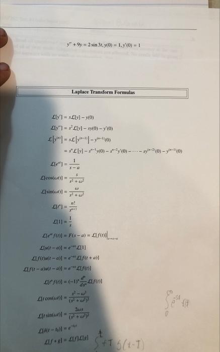 Solved find y using laplace transform sheet pictured below. | Chegg.com