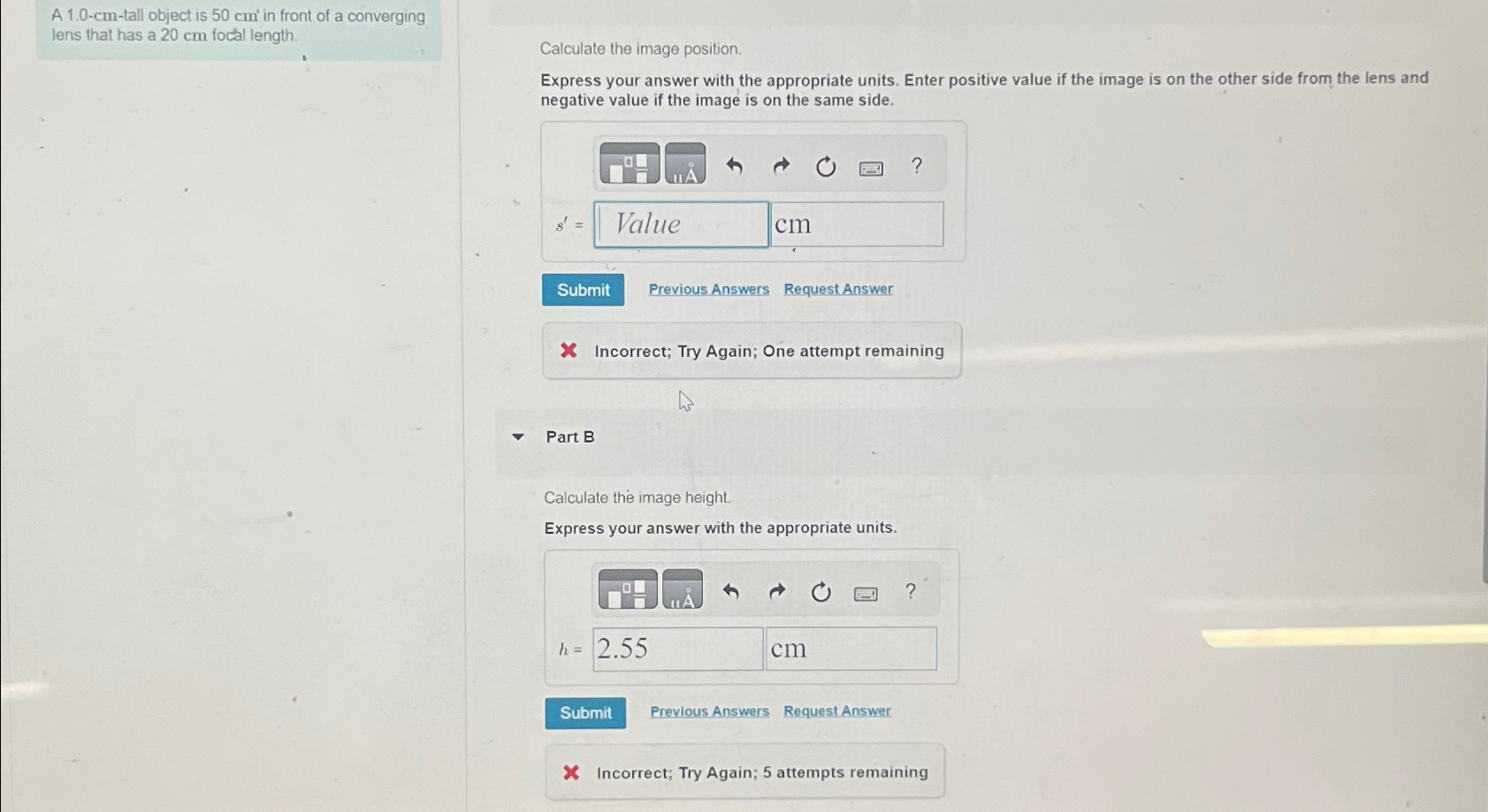 Solved A 1.0-cm-tall object is 50cm ﻿in front of a | Chegg.com