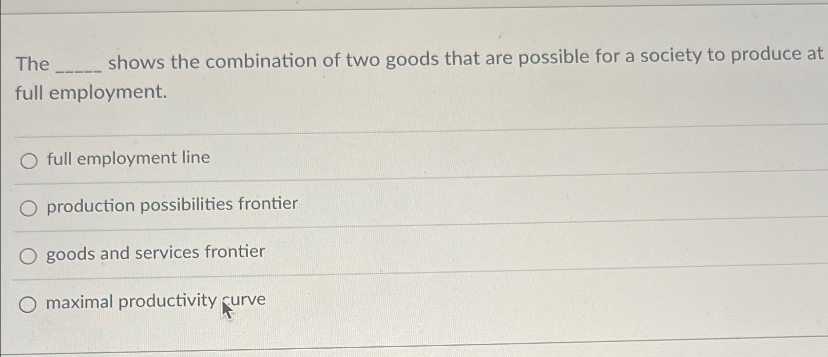 Solved The shows the combination of two goods that are | Chegg.com