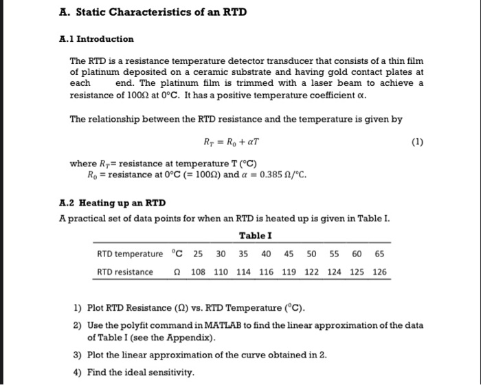 Solved A. Static Characteristics of an RTD A.1 Introduction | Chegg.com