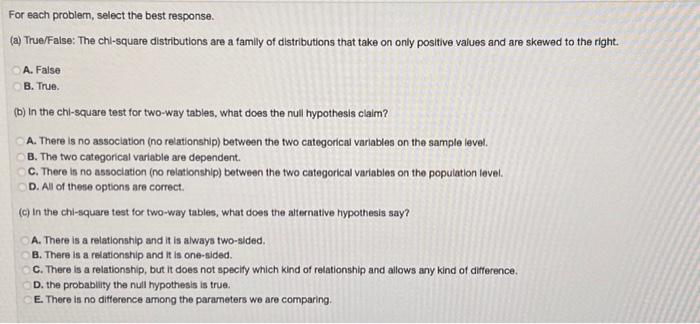 Solved For each problem, select the best response. (a) | Chegg.com