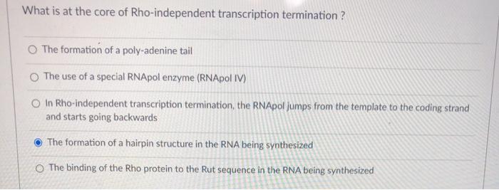 Solved What is at the core of Rho-independent transcription | Chegg.com