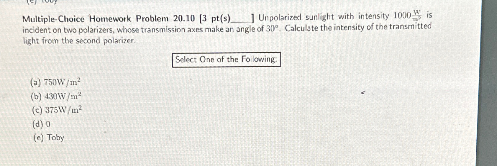 Solved Multiple-Choice Homework Problem 20.10 [3 ﻿pt(s) q, | Chegg.com