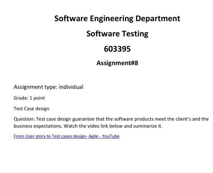 Solved Software Engineering Department Software Testing | Chegg.com