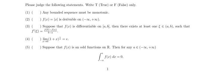 Solved Please judge the following statements. Write T (True) | Chegg.com