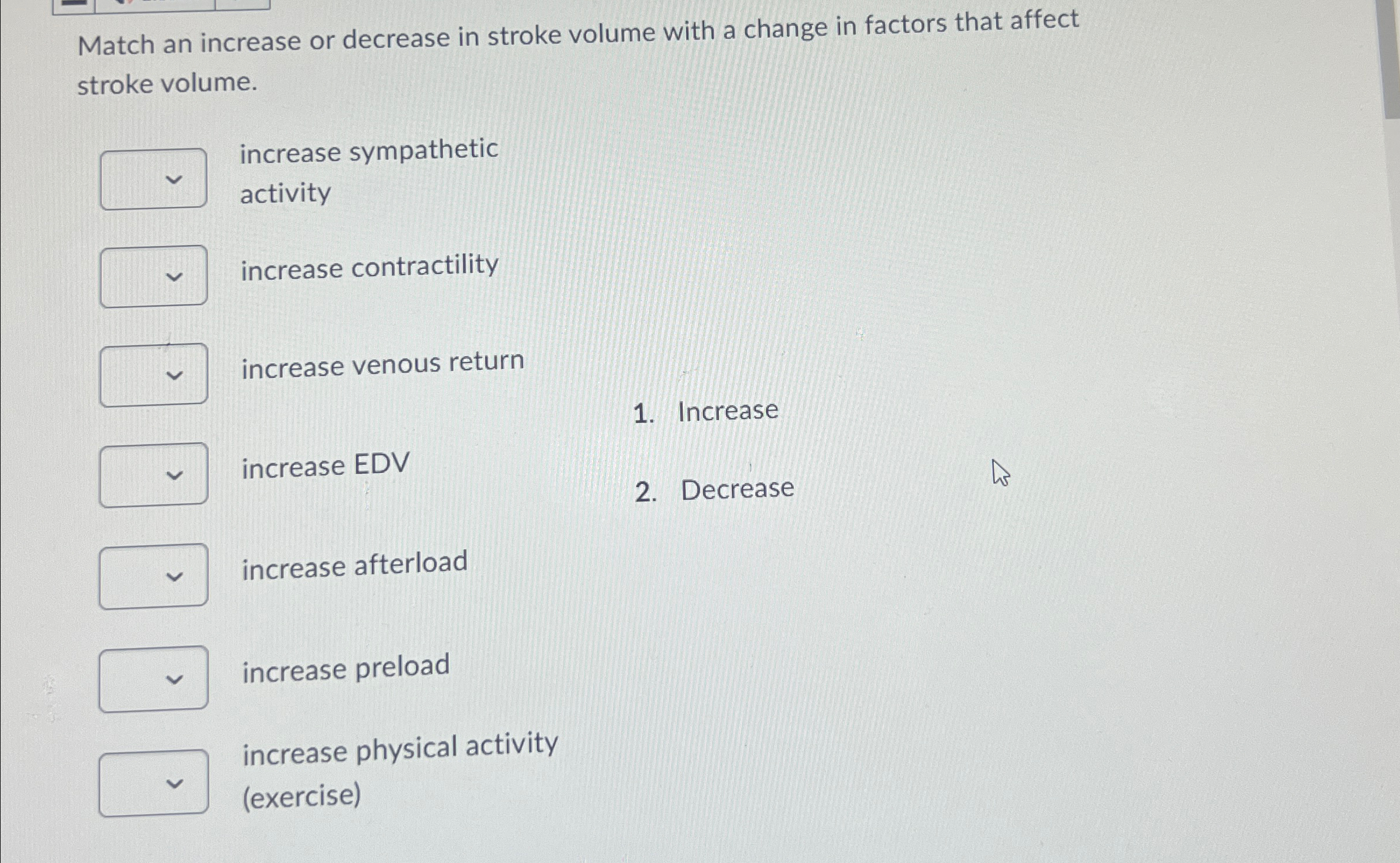 Solved Match an increase or decrease in stroke volume with a | Chegg.com