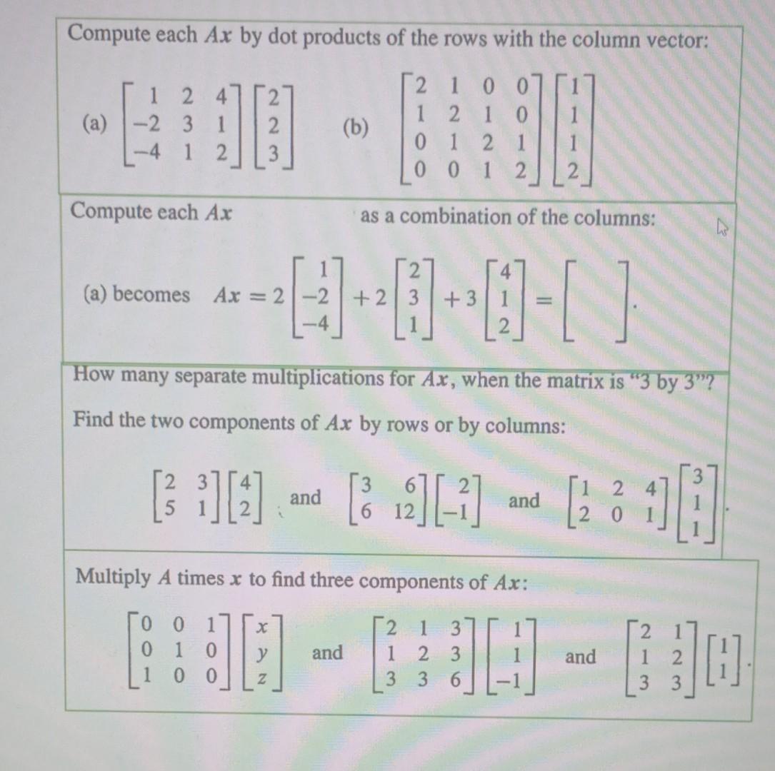 Solved Compute each Ax by dot products of the rows with the | Chegg.com
