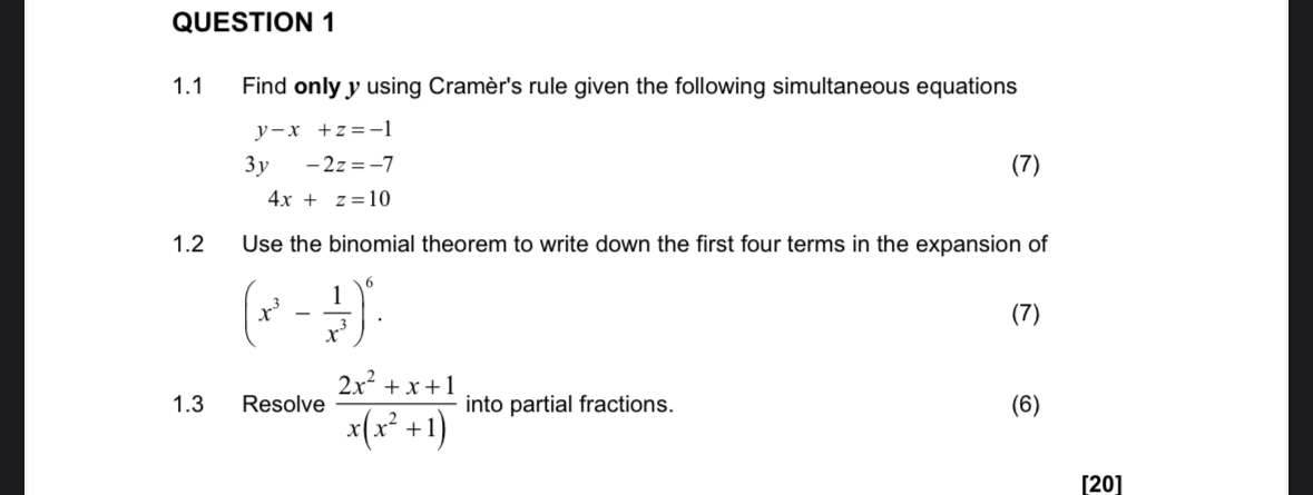 Solved QUESTION 11.1 ﻿Find only y ﻿using Cramèr's rule given | Chegg.com