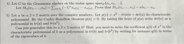 4) Let G be the Grassmann algebra on the vector space | Chegg.com