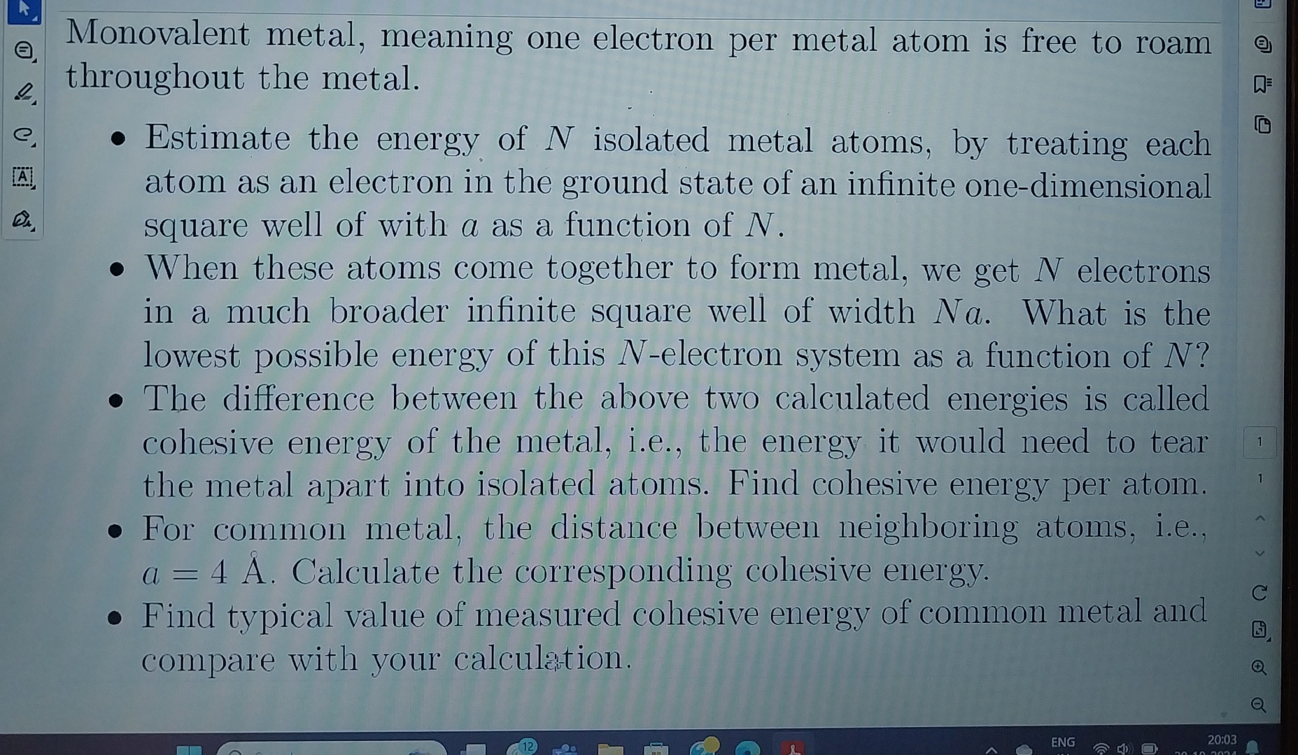Solved Monovalent metal, meaning one electron per metal atom | Chegg.com