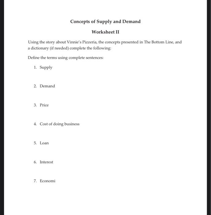 Solved This lesson introduces students to the basic economic | Chegg.com