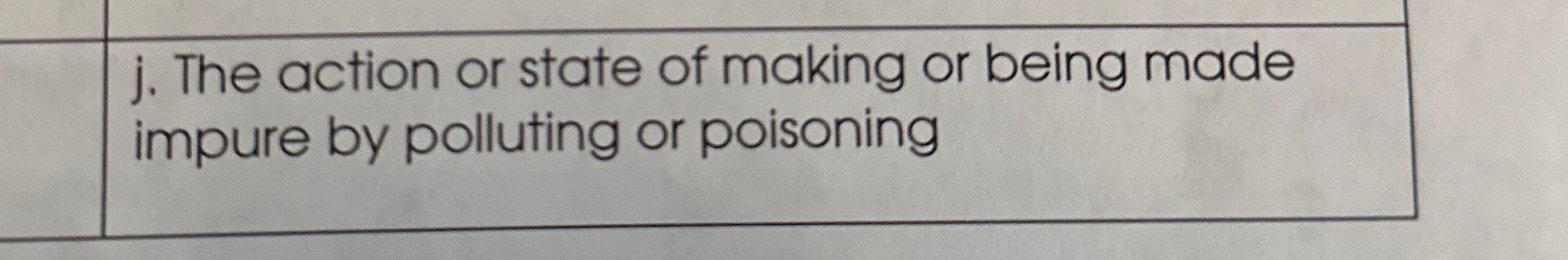 Solved j. ﻿The action or state of making or being madeimpure | Chegg.com