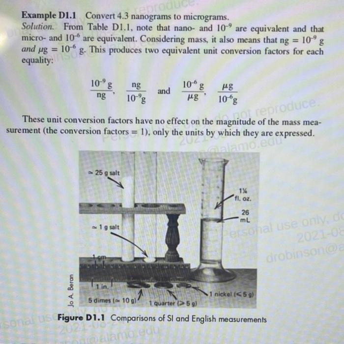 Solved produc Example D1.1 Convert 4.3 nanograms to | Chegg.com