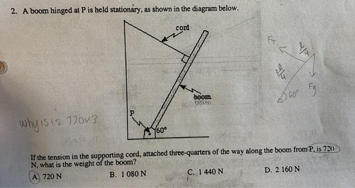 Solved 2. A boom hinged at P is held stationary, as shown in | Chegg.com