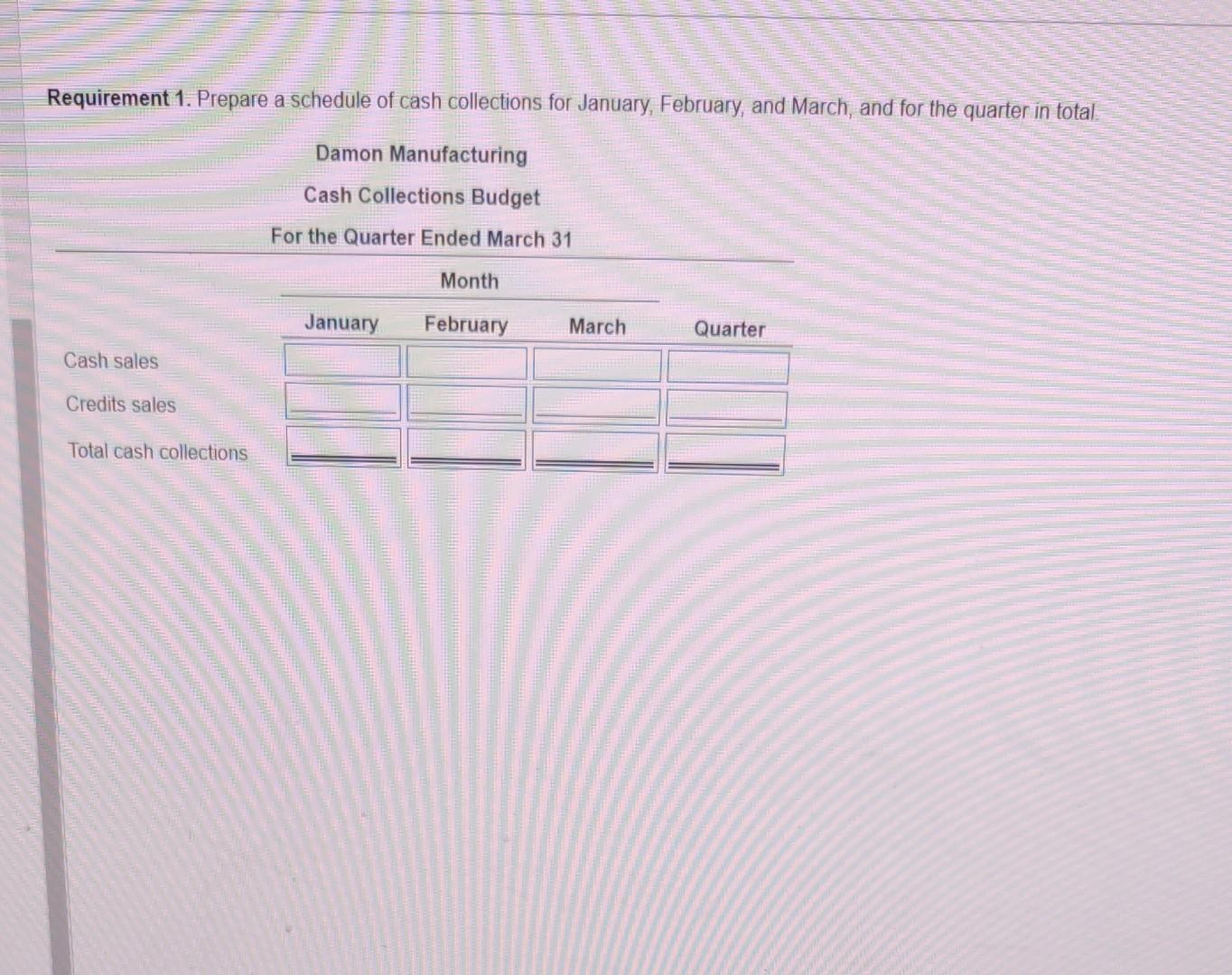 Solved 1. Prepare a schedule of cash collections for | Chegg.com