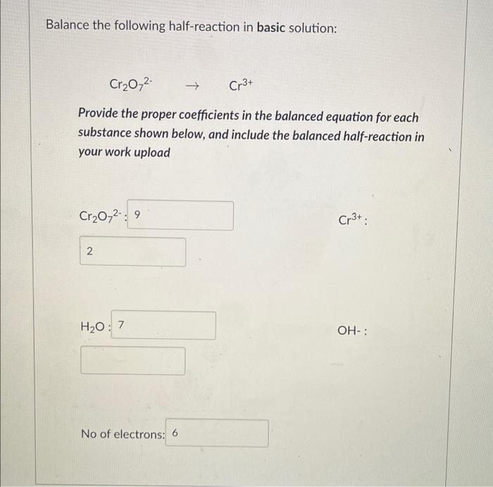 Solved Balance the following half-reaction in basic | Chegg.com