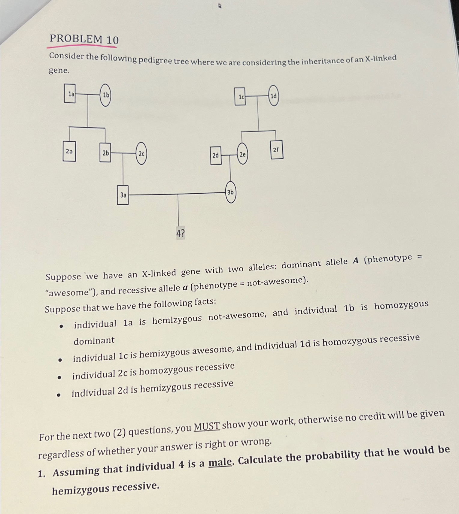 Solved PROBLEM 10Consider the following pedigree tree where | Chegg.com