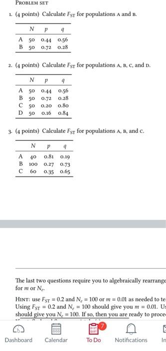 1. (4 points) Calculate FST for populations A and B. | Chegg.com