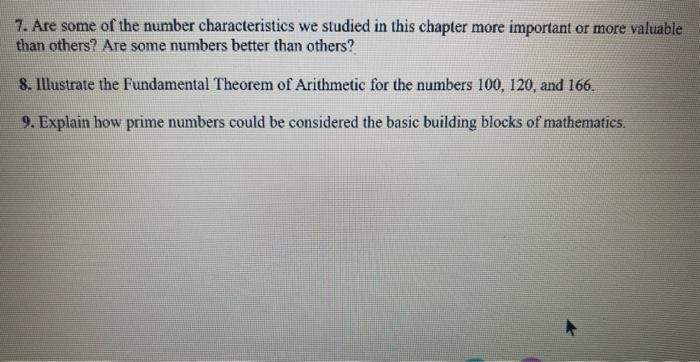 Solved 7. Are some of the number characteristics we studied | Chegg.com