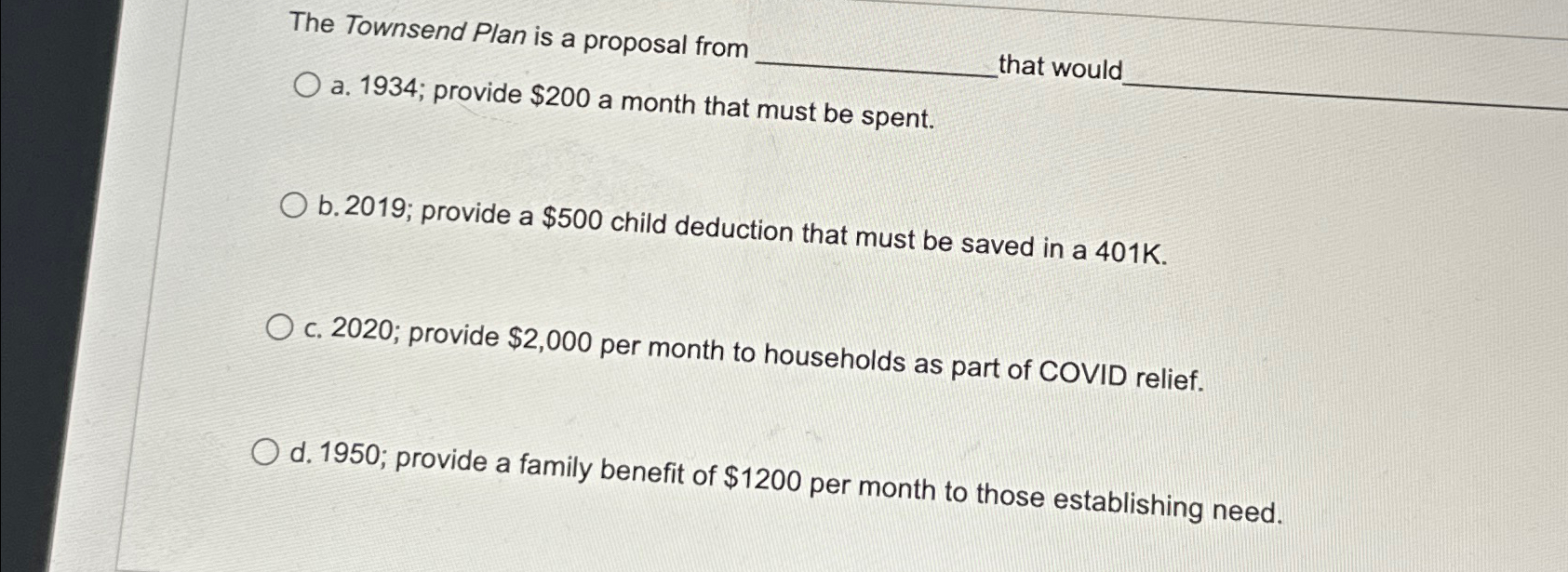 Solved The Townsend Plan is a proposal from that | Chegg.com