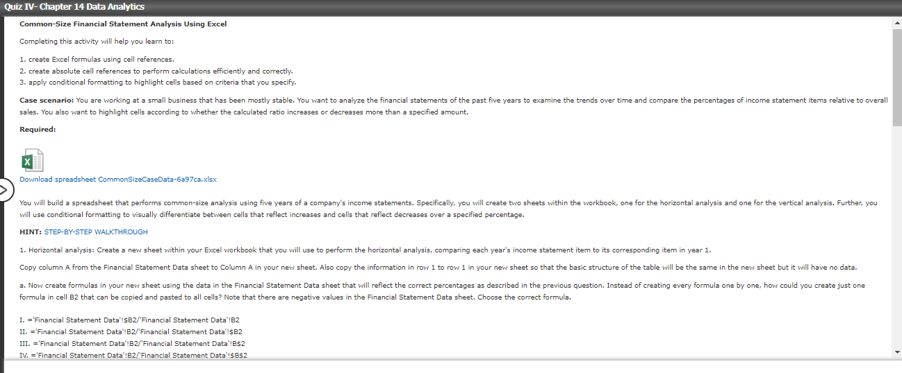 Solved Common-Size Financial Statement Analysis Using | Chegg.com