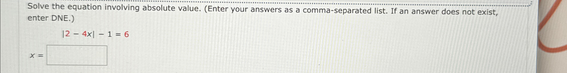 Solved Solve the equation involving absolute value. (Enter | Chegg.com
