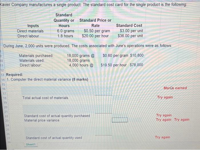 Solved avier Company manufactures a single product. The | Chegg.com
