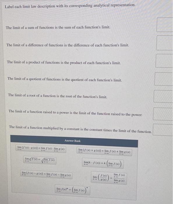 Solved Label each limit law description with its | Chegg.com