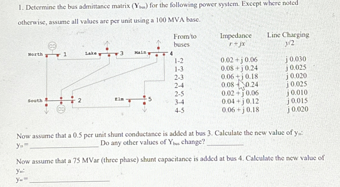 Solved Determine the bus admittance matrix ( Ybus ) ﻿for | Chegg.com