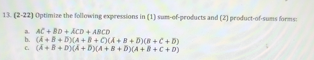 Solved (2-22) ﻿Optimize the following expressions in (1) | Chegg.com