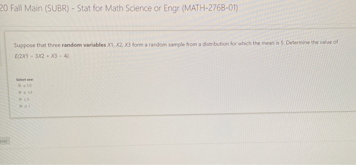 Solved 20 Fall Main (SUBR) - Stat for Math Science or Engr | Chegg.com