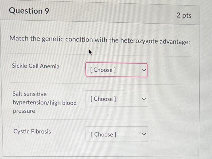 Match the genetic condition with the heterozygote | Chegg.com