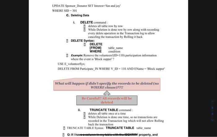Solved - INSERT DATA INTO TABLE - DELETE | Chegg.com