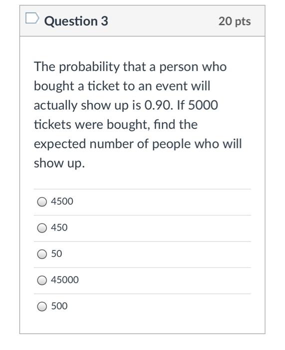 Solved Question 3 20 pts The probability that a person who | Chegg.com