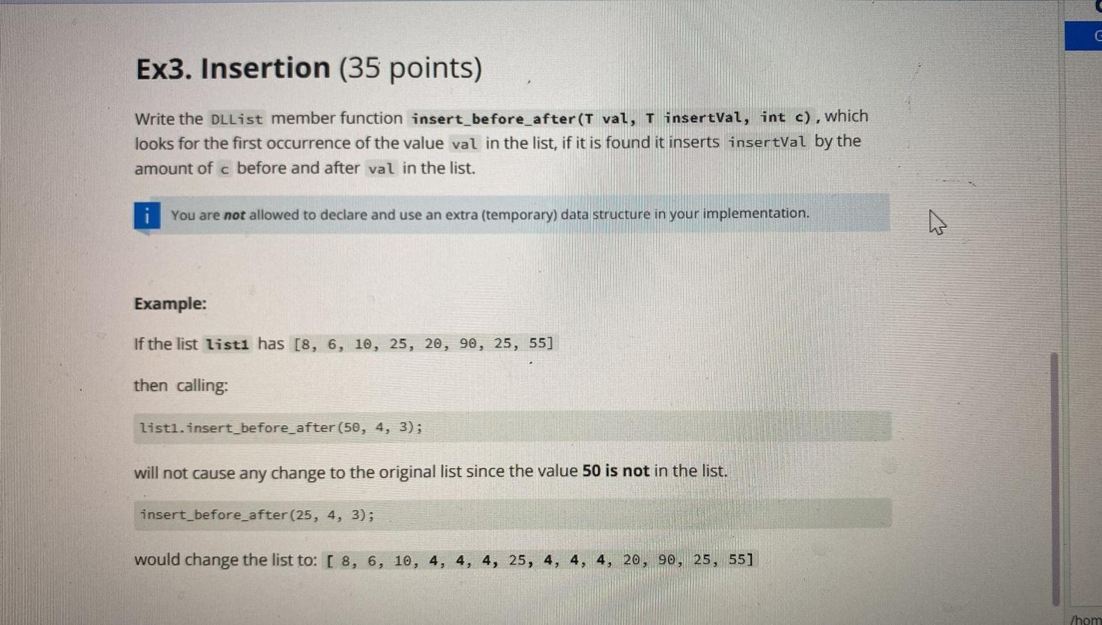 Solved Ex3. Insertion (35 points) Write the DLList member | Chegg.com