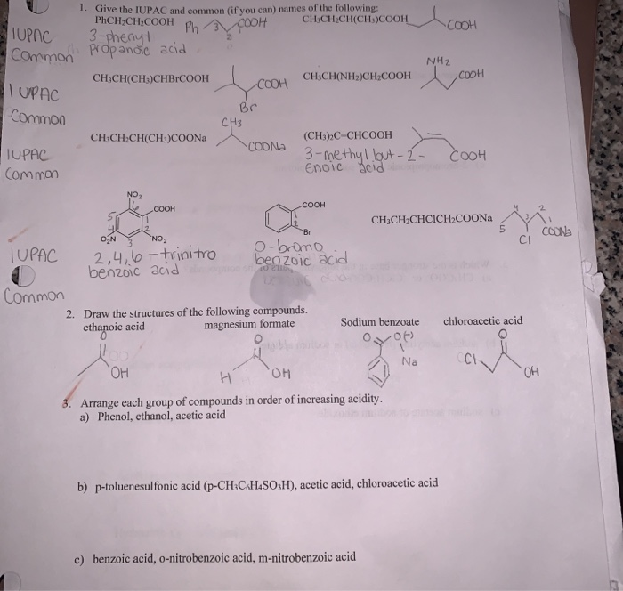 Solved Cool STUPAC 1. Give the IUPAC and common (if you can) | Chegg.com