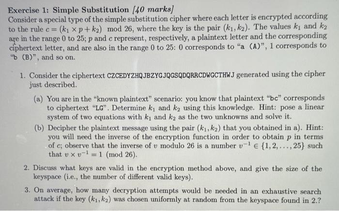 Solved Consider a special type of the simple substitution | Chegg.com