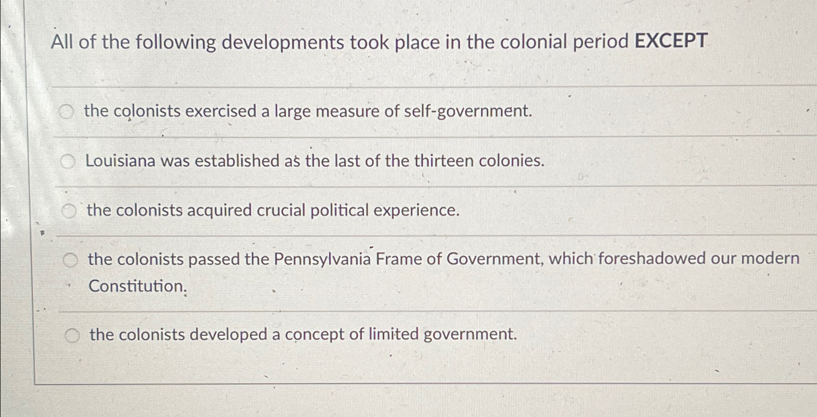 Solved All of the following developments took place in the | Chegg.com