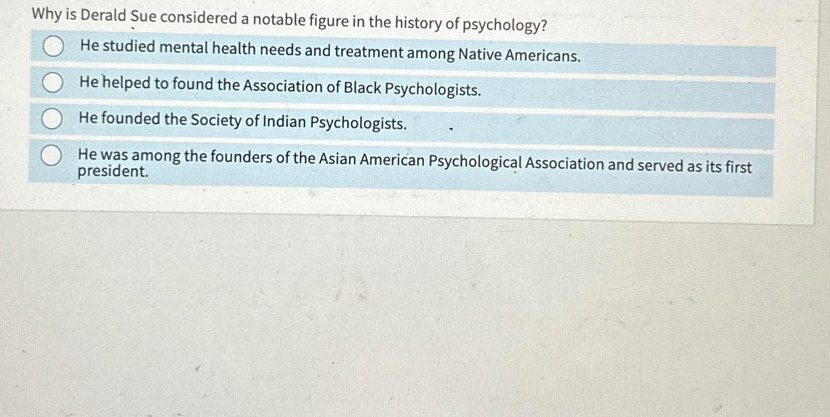 Solved Why is Derald Sue considered a notable figure in the | Chegg.com