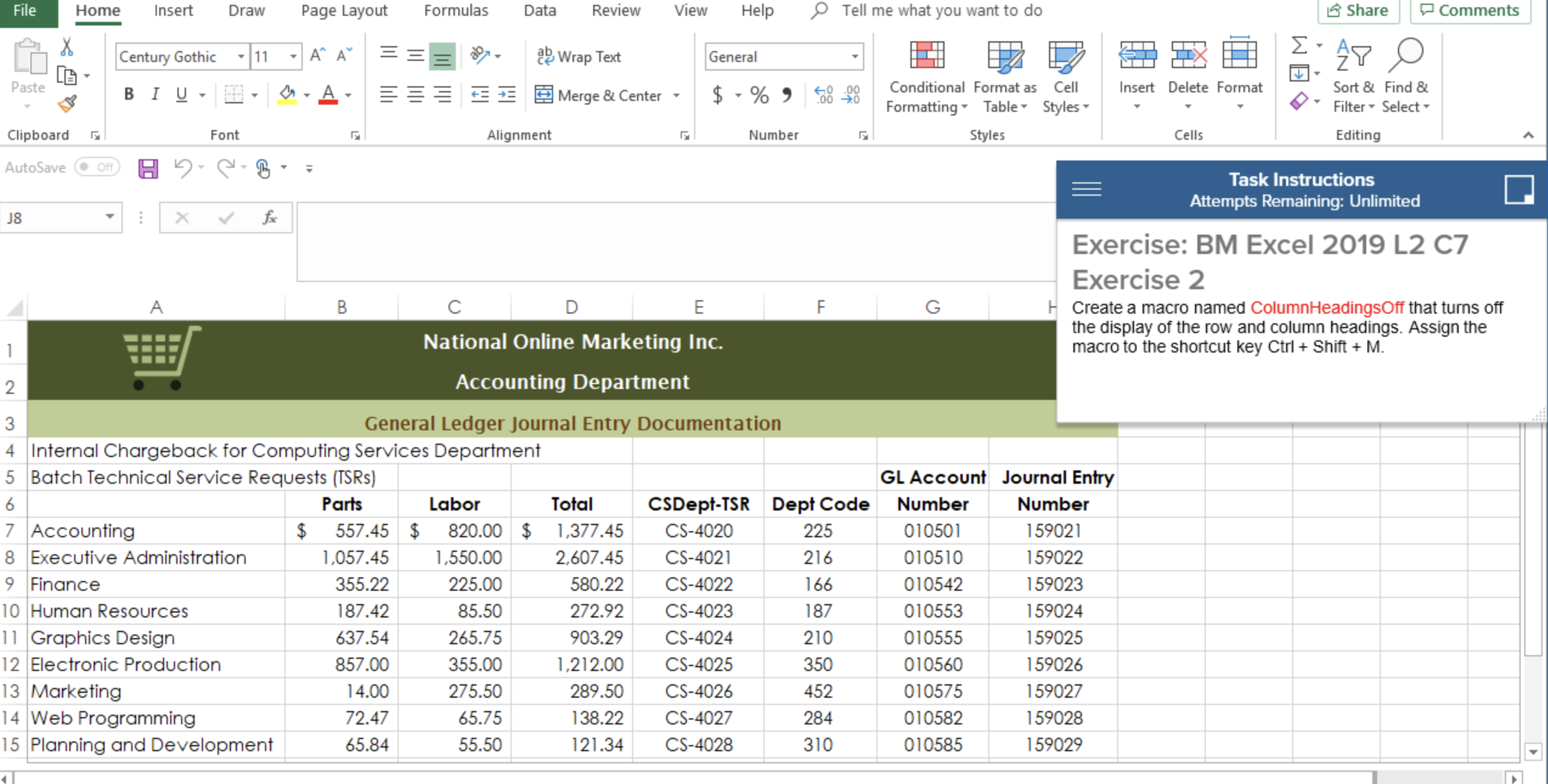 Solved Create a macro named ColumnHeadingsOff that turns | Chegg.com